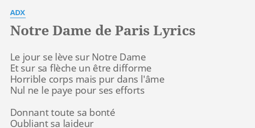 Notre Dame De Paris Lyrics By Adx Le Jour Se Lève